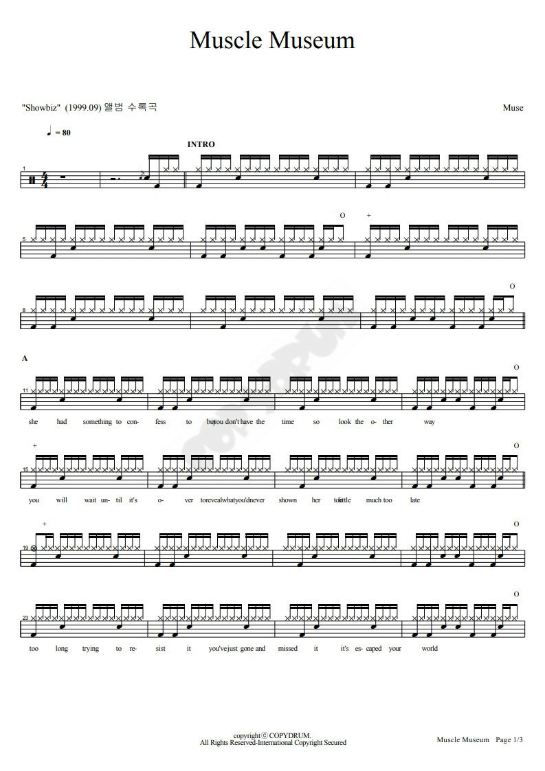 Muscle Museum - Muse - Full Drum Transcription / Drum Sheet Music - CO ...