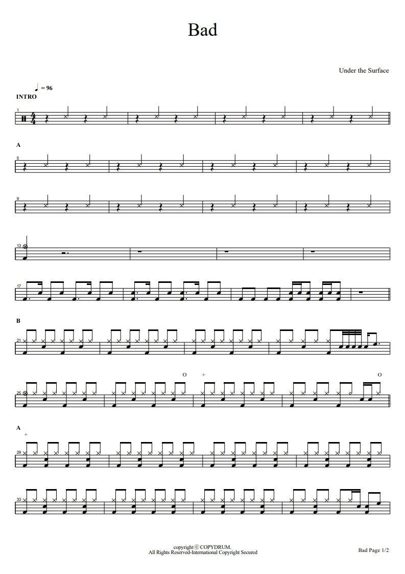 Bad - Christopher - Drum Sheet Music - COPYDRUM – DrumSetSheetMusic