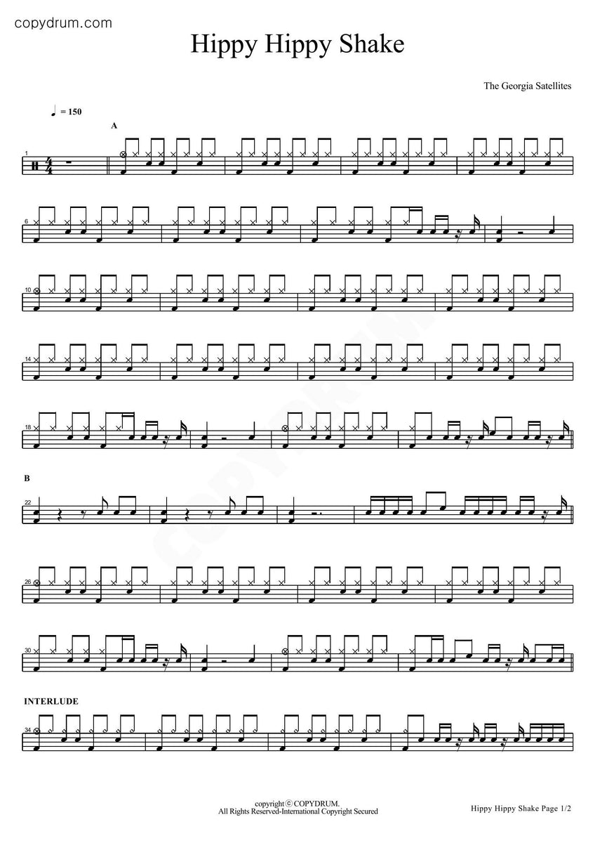 Hippy Hippy Shake - Georgia Satellites - Drum Sheet Music - COPYDRUM ...