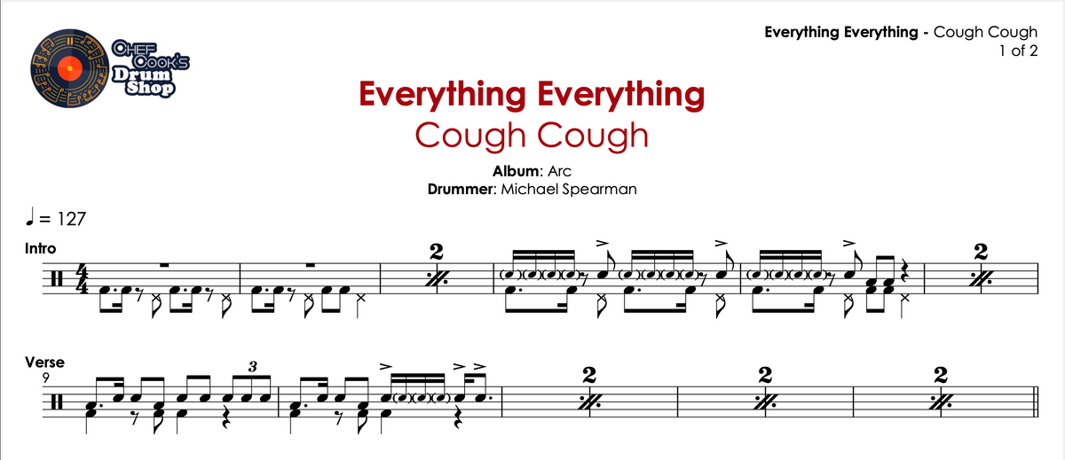 Cough Cough - Everything Everything - Drum Sheet Music - Chef Cook ...