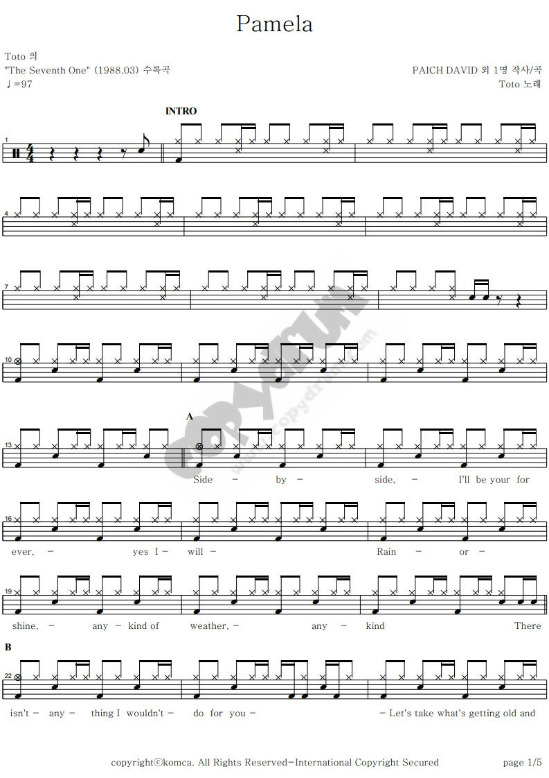 Pamela - Toto - Drum Sheet Music - COPYDRUM – DrumSetSheetMusic