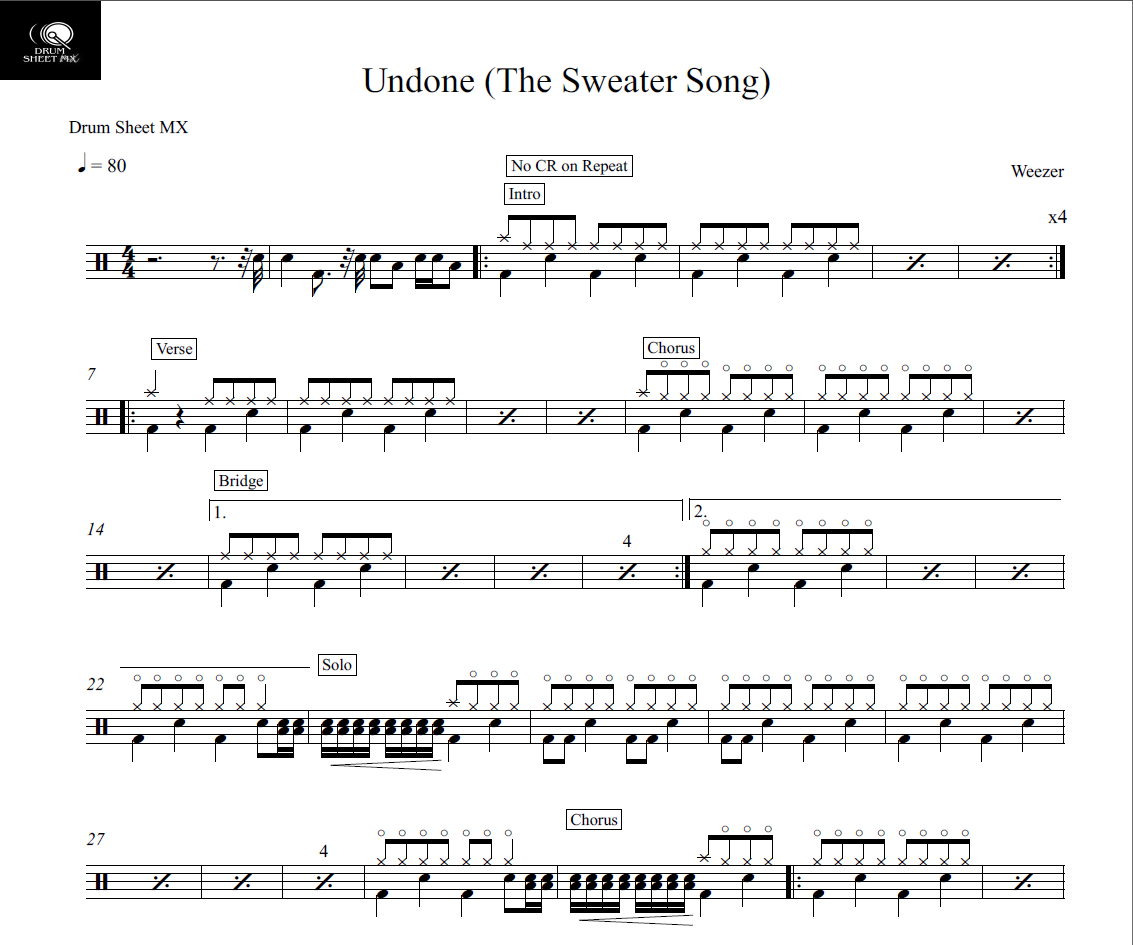 Undone (The Sweater Song) - Weezer - Drum Sheet Music - Drum Sheet MX – DrumSetSheetMusic