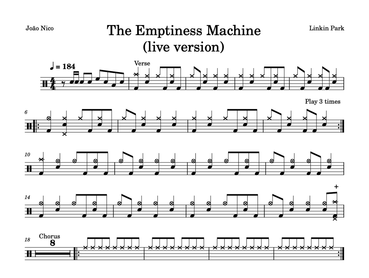The Emptiness Machine (live) - Linkin Park - Full Drum Transcription ...