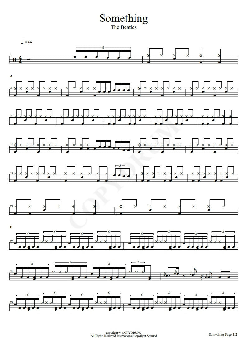 Something - The Beatles - Drum Sheet Music - COPYDRUM – DrumSetSheetMusic