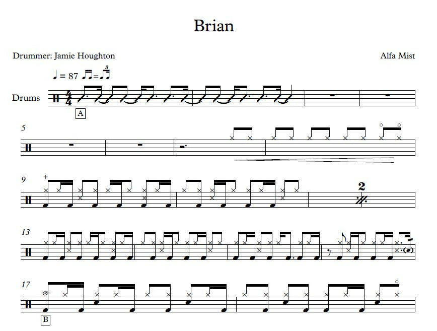 Brian - Alfa Mist - Drum Sheet Music - Franki Bio – DrumSetSheetMusic