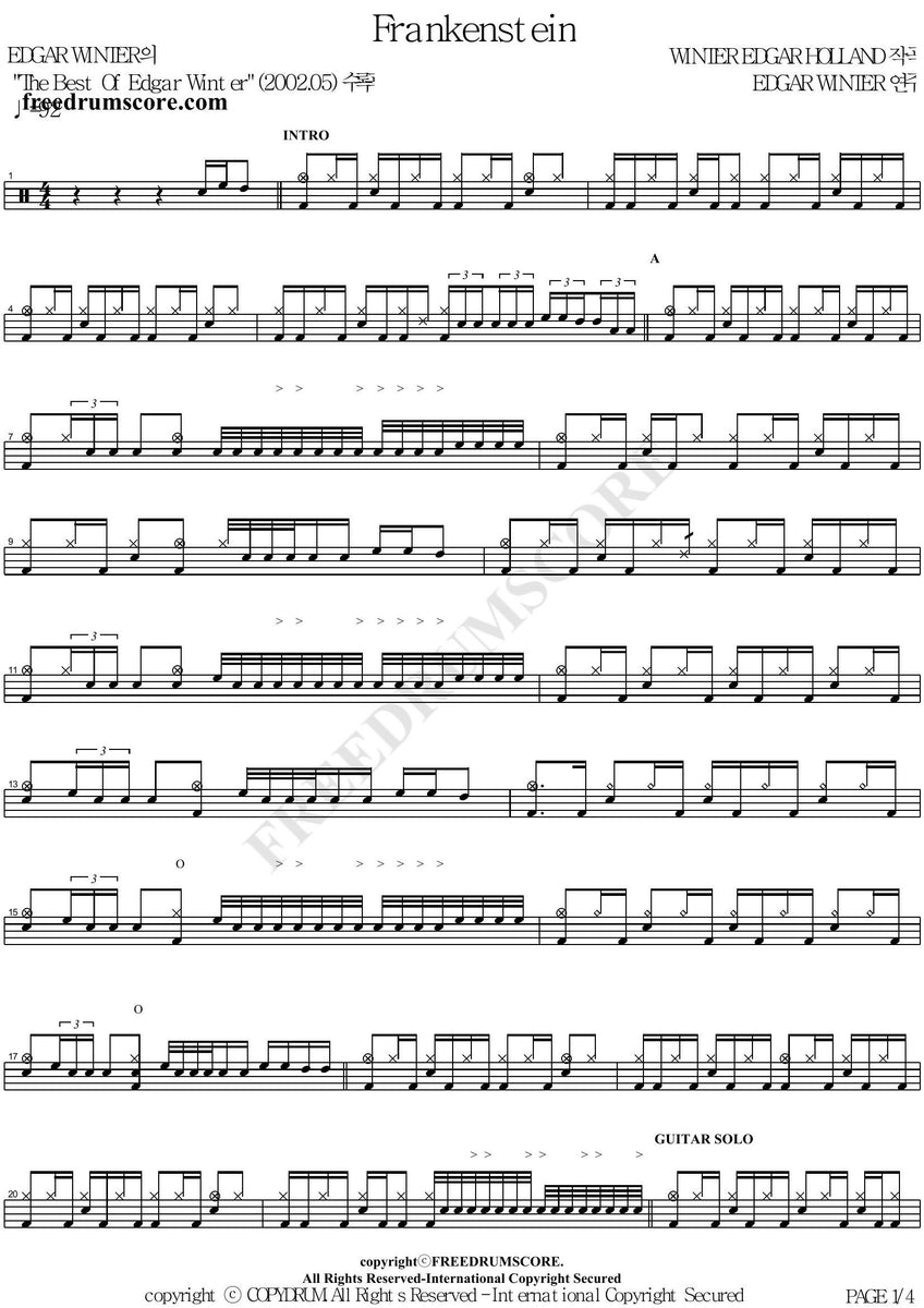Frankenstein - The Edgar Winter Group - Drum Sheet Music - COPYDRUM ...