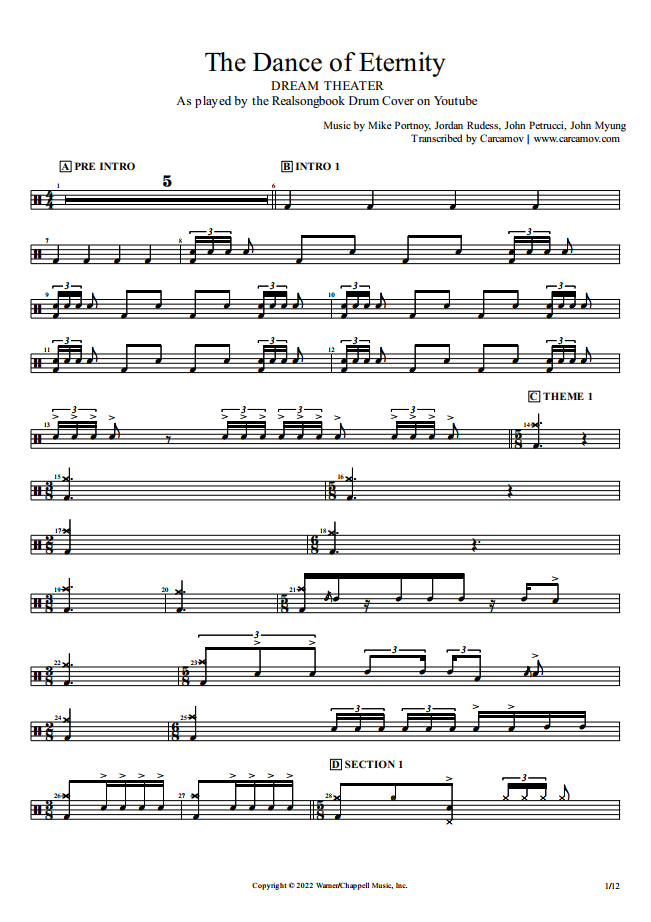 The Dance of Eternity - Dream Theater - Drum Sheet Music - Realsongbook ...
