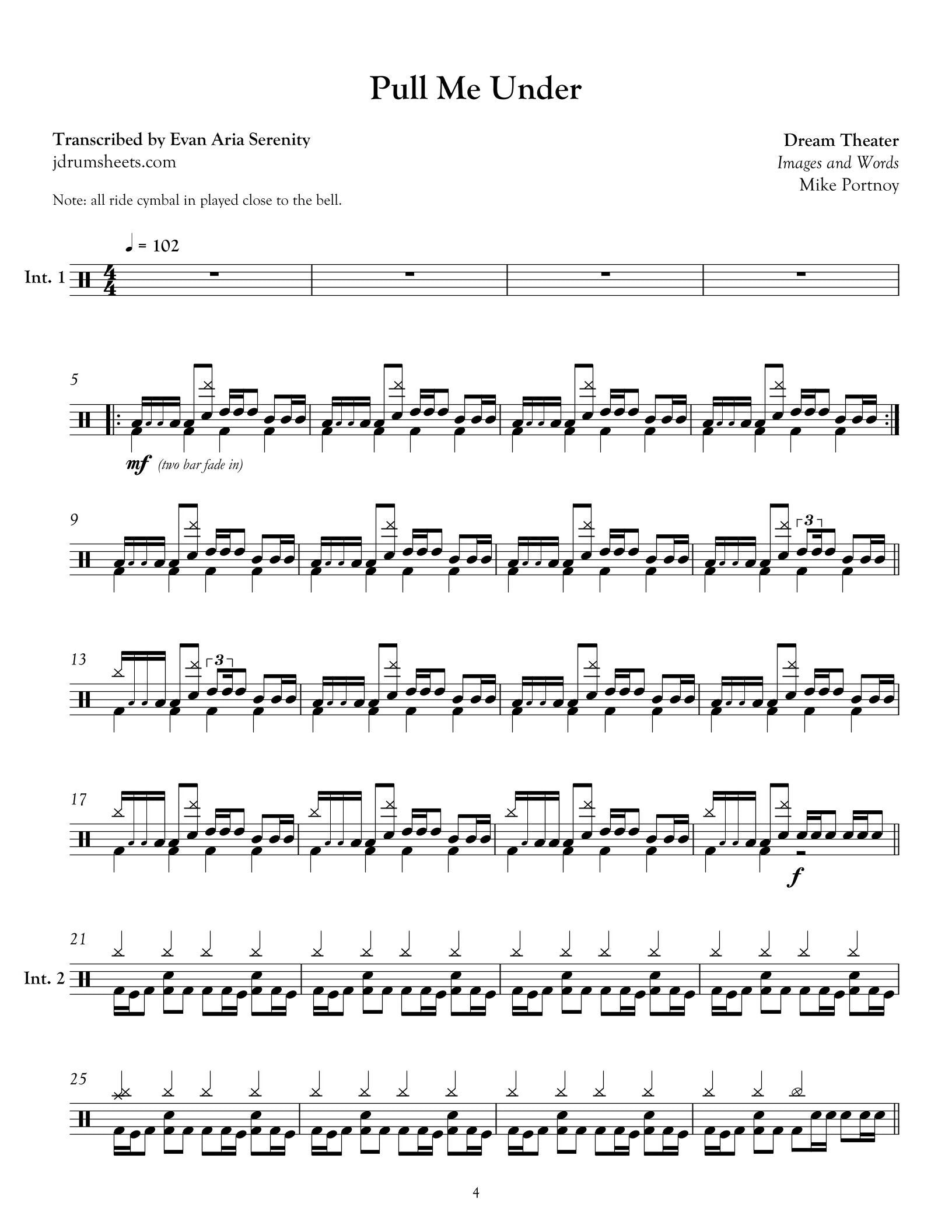 Pull Me Under - Dream Theater - Drum Sheet Music - Jaslow Drum Sheets ...