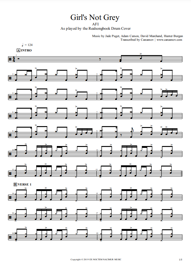 Girl's Not Grey - AFI - Full Drum Transcription / Drum Sheet Music - R ...