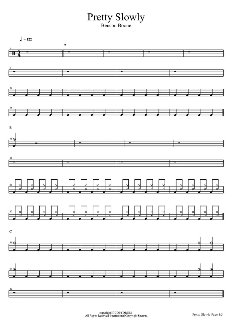 Pretty Slowly - Benson Boone - Full Drum Transcription / Drum Sheet Mu ...