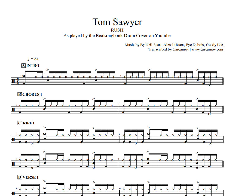 Tom Sawyer - Rush - Drum Sheet Music - Realsongbook – DrumSetSheetMusic