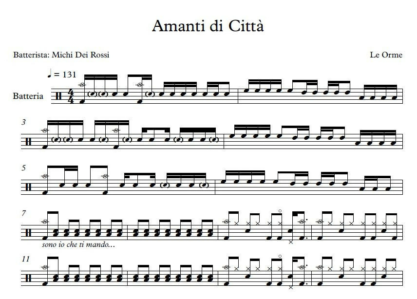 Amanti Di Città - Le Orme - Drum Sheet Music - Franki Bio ...