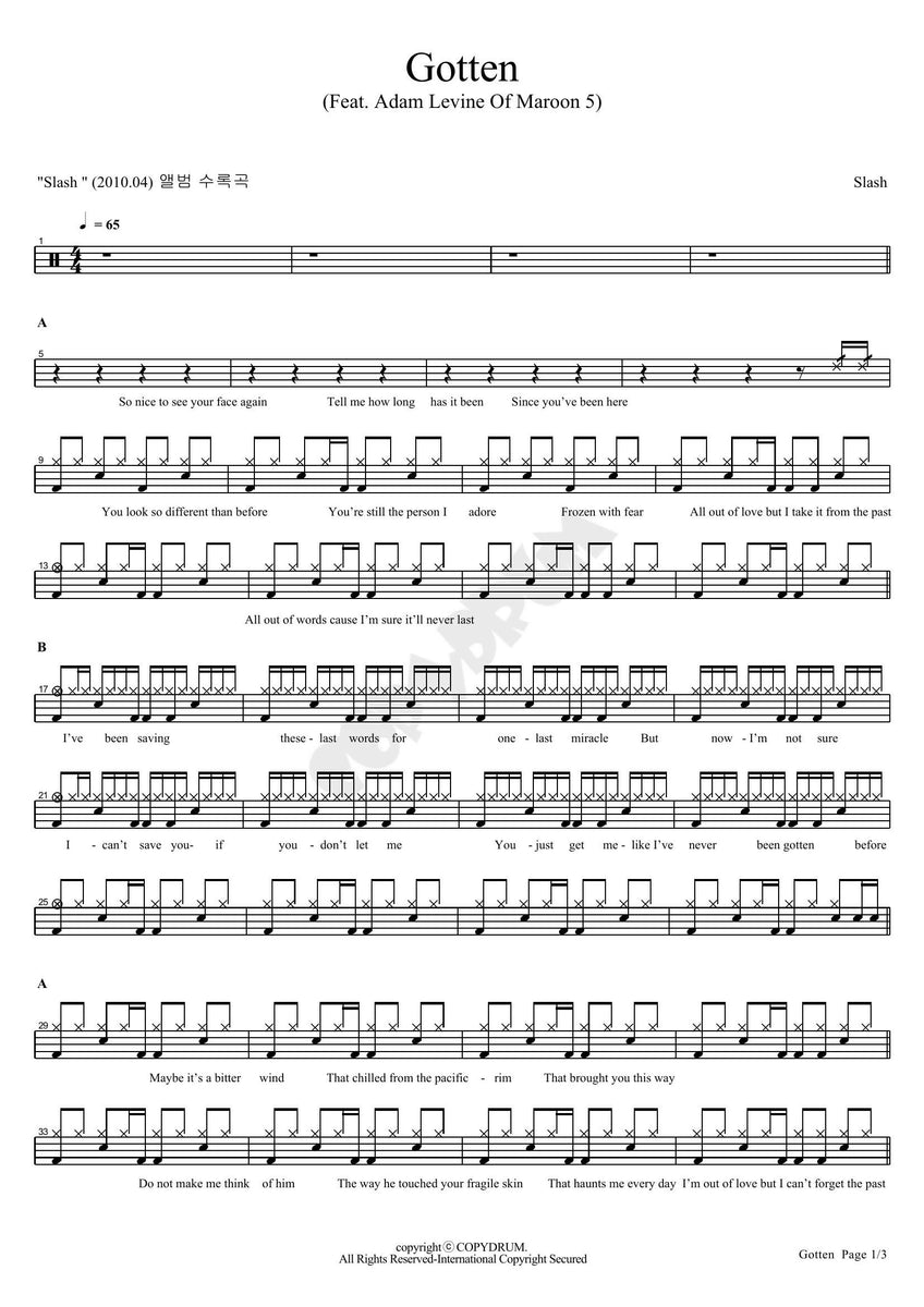 Gotten - Slash - Drum Sheet Music - COPYDRUM – DrumSetSheetMusic