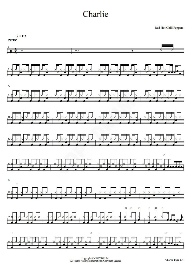 Charlie - Red Hot Chili Peppers - Drum Sheet Music - COPYDRUM ...