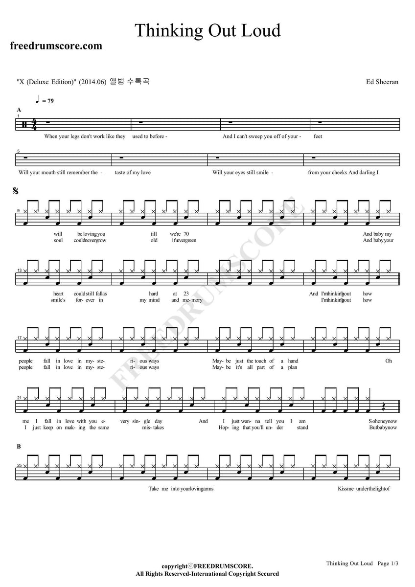 Thinking Out Loud - Ed Sheeran - Drum Sheet Music - COPYDRUM ...