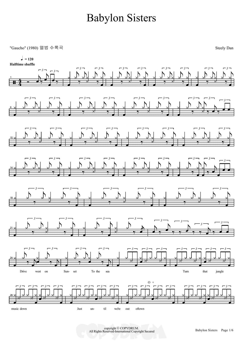 Babylon Sisters - Steely Dan - Full Drum Transcription / Drum Sheet Mu ...