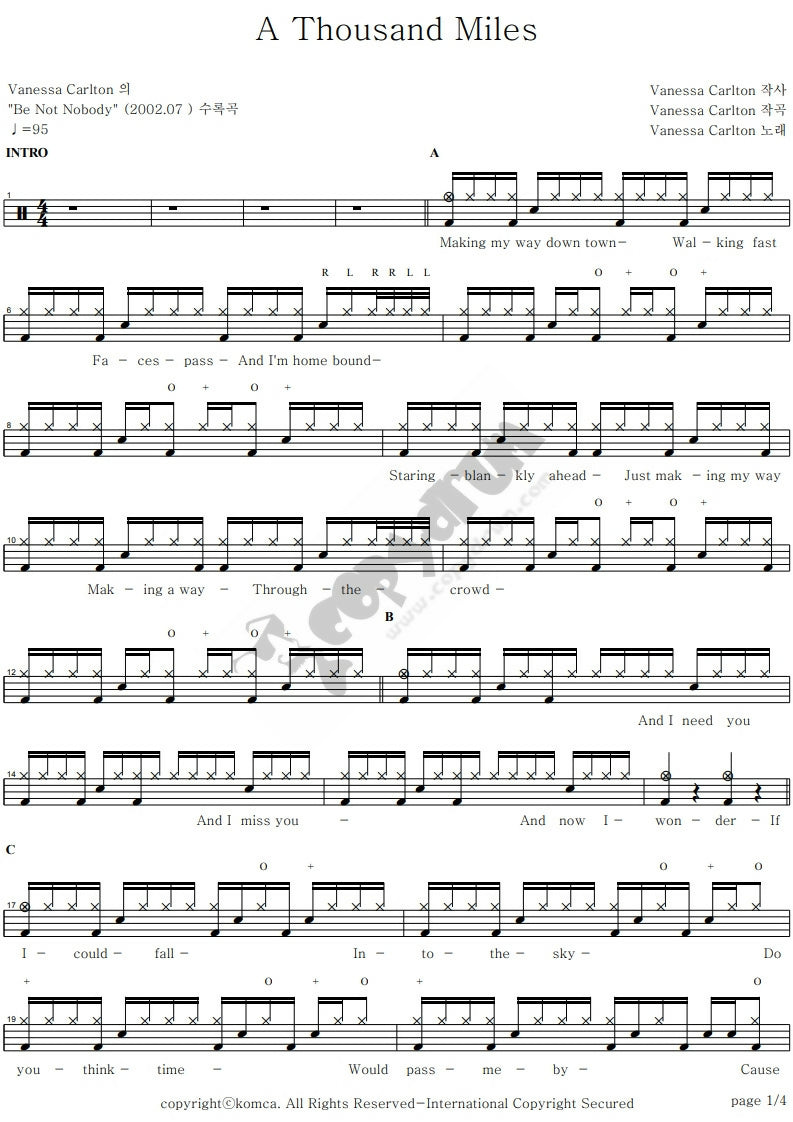 A Thousand Miles - Vanessa Carlton - Drum Sheet Music - COPYDRUM ...