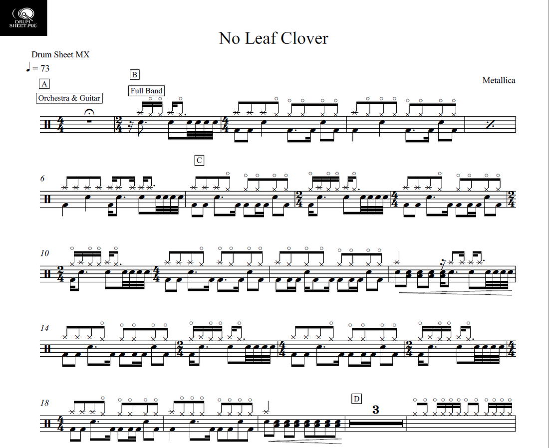 No Leaf Clover - Metallica - Drum Sheet Music - Drum Sheet MX ...