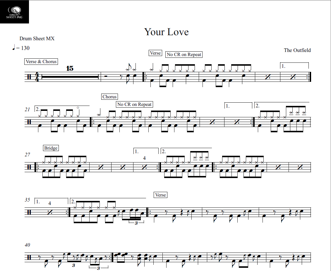 Your Love - The Outfield - Drum Sheet Music - Drum Sheet MX – DrumSetSheetMusic