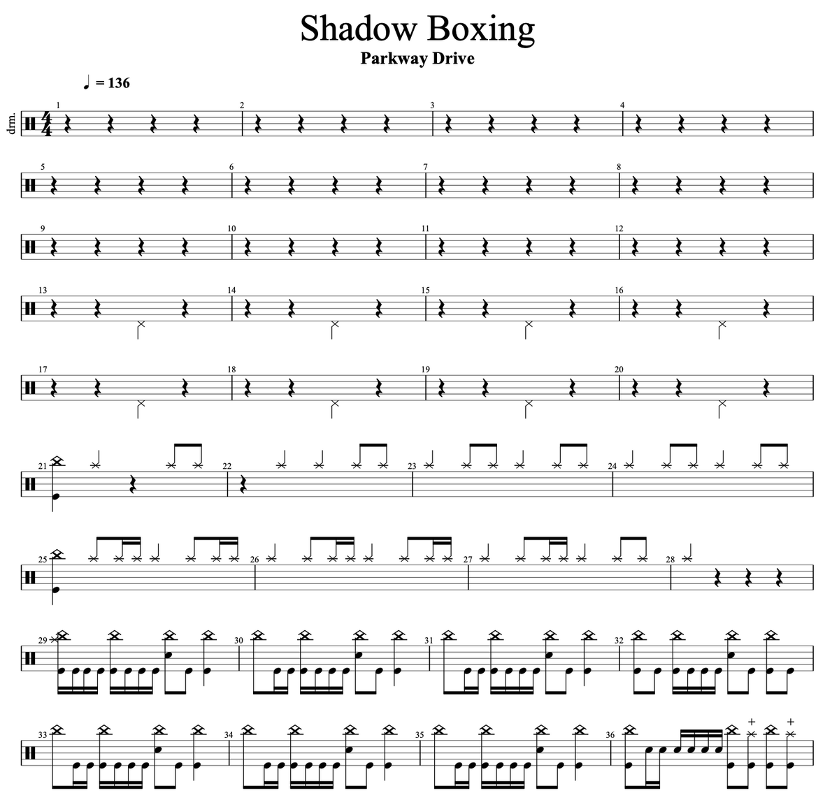 Shadow Boxing - Parkway Drive - Full Drum Transcription / Drum Sheet M ...