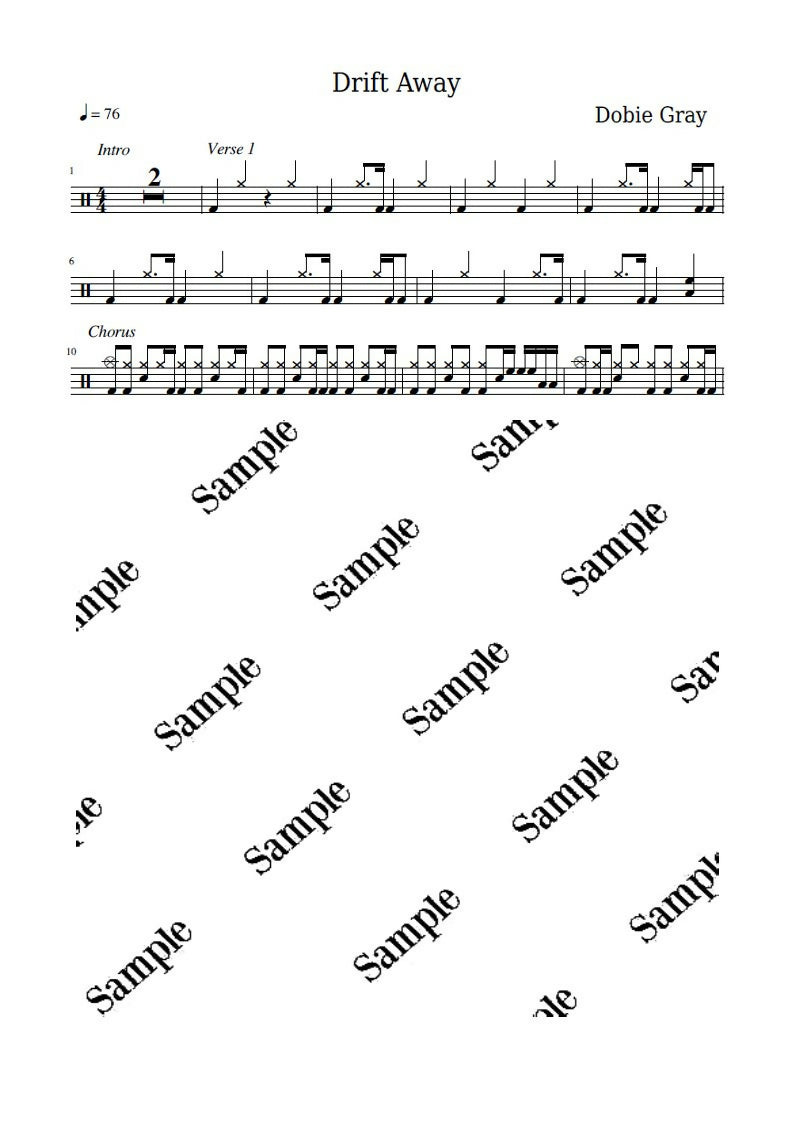 Drift Away - Dobie Gray - Drum Sheet Music - KiwiDrums – DrumSetSheetMusic