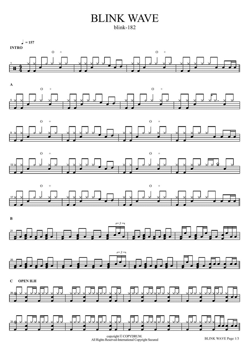 Blink Wave - Blink 182 - Drum Sheet Music - COPYDRUM – DrumSetSheetMusic