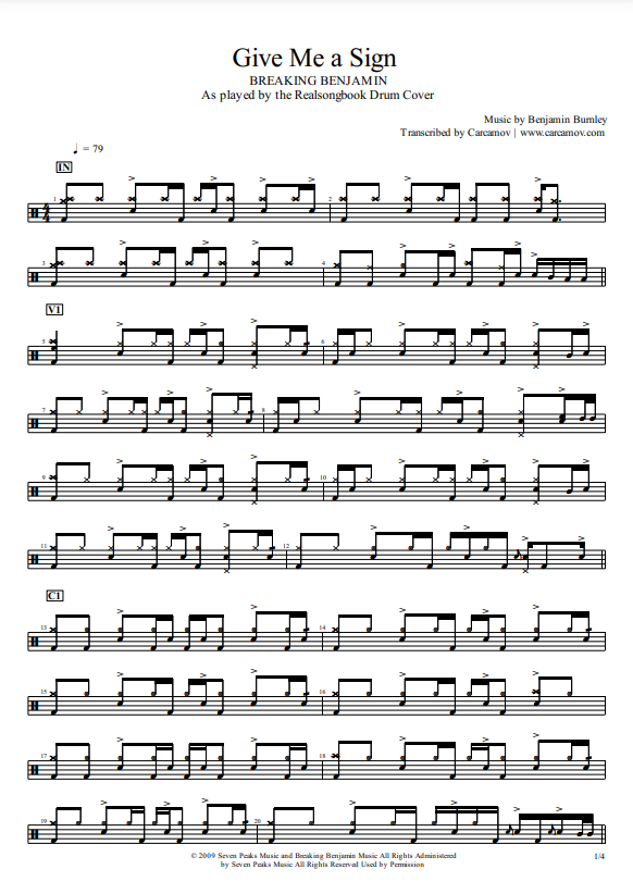 Give Me a Sign - Breaking Benjamin - Drum Sheet Music - Realsongbook ...