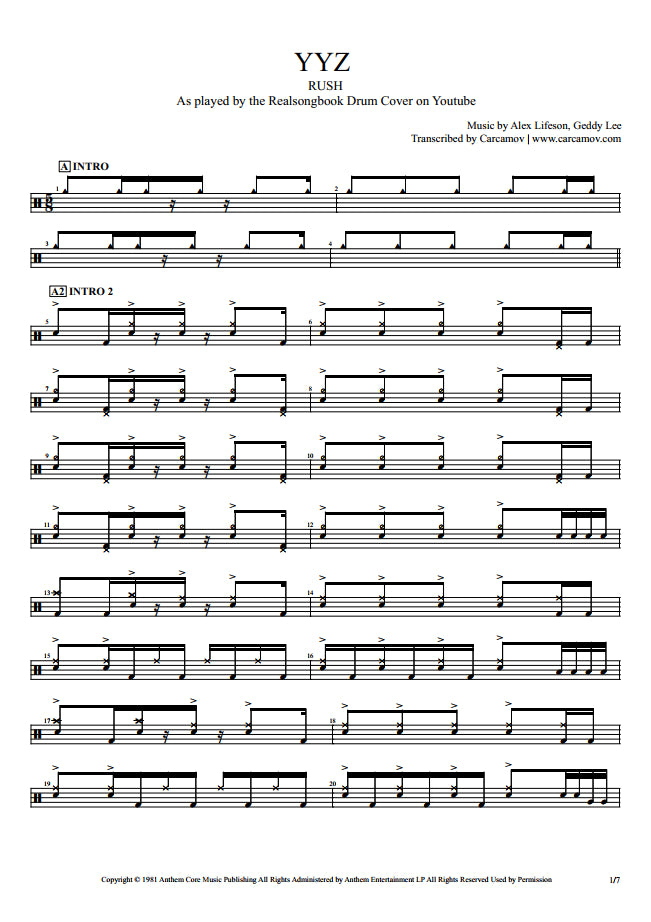YYZ - Rush - Drum Sheet Music - Realsongbook – DrumSetSheetMusic