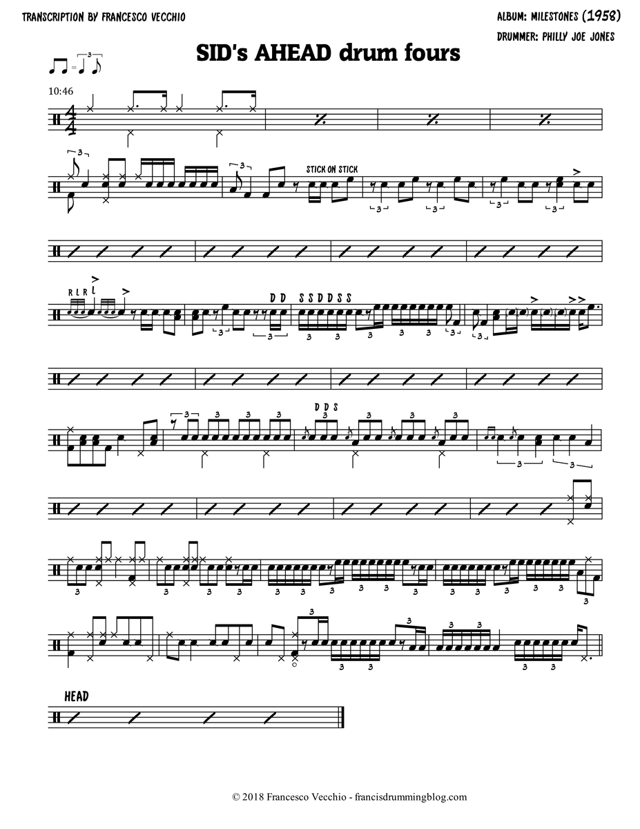 Sid's Ahead - Miles Davis - Drum Sheet Music - FrancisDrummingBlog.com ...