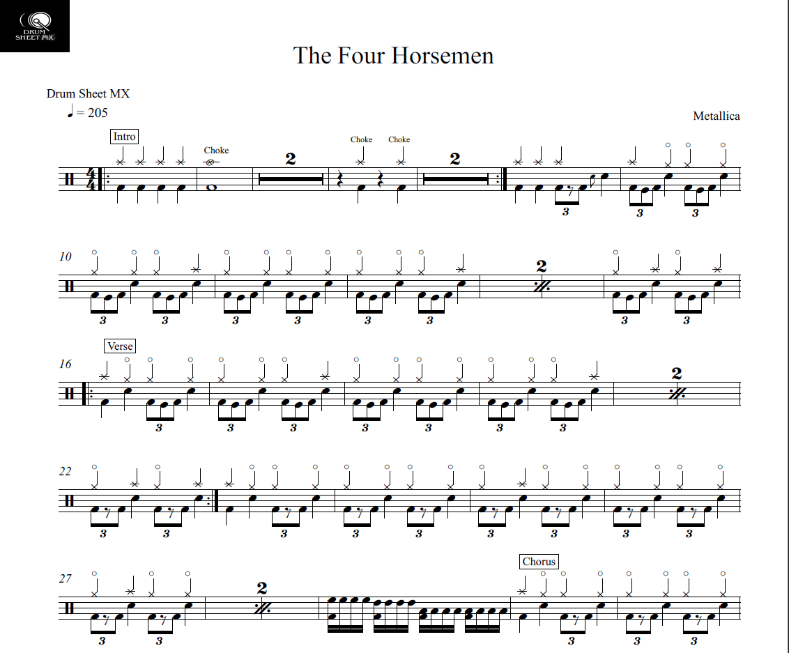 The Four Horsemen - Metallica - Drum Sheet Music - Drum Sheet MX ...