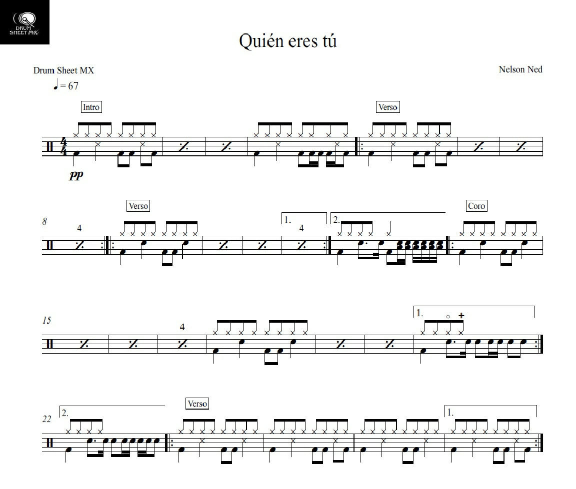 Quién Eres Tú - Nelson Ned - Drum Sheet Music - Drum Sheet MX ...