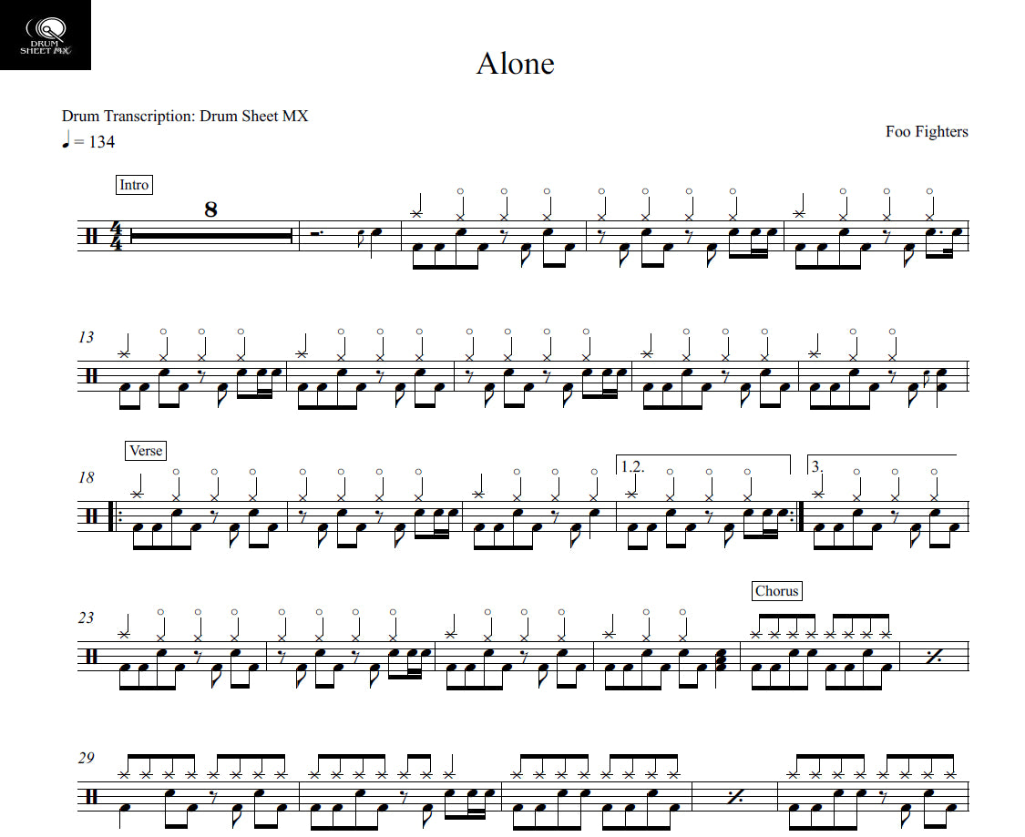 Alone + Easy Target - Foo Fighters - Drum Sheet Music - Drum Sheet MX ...