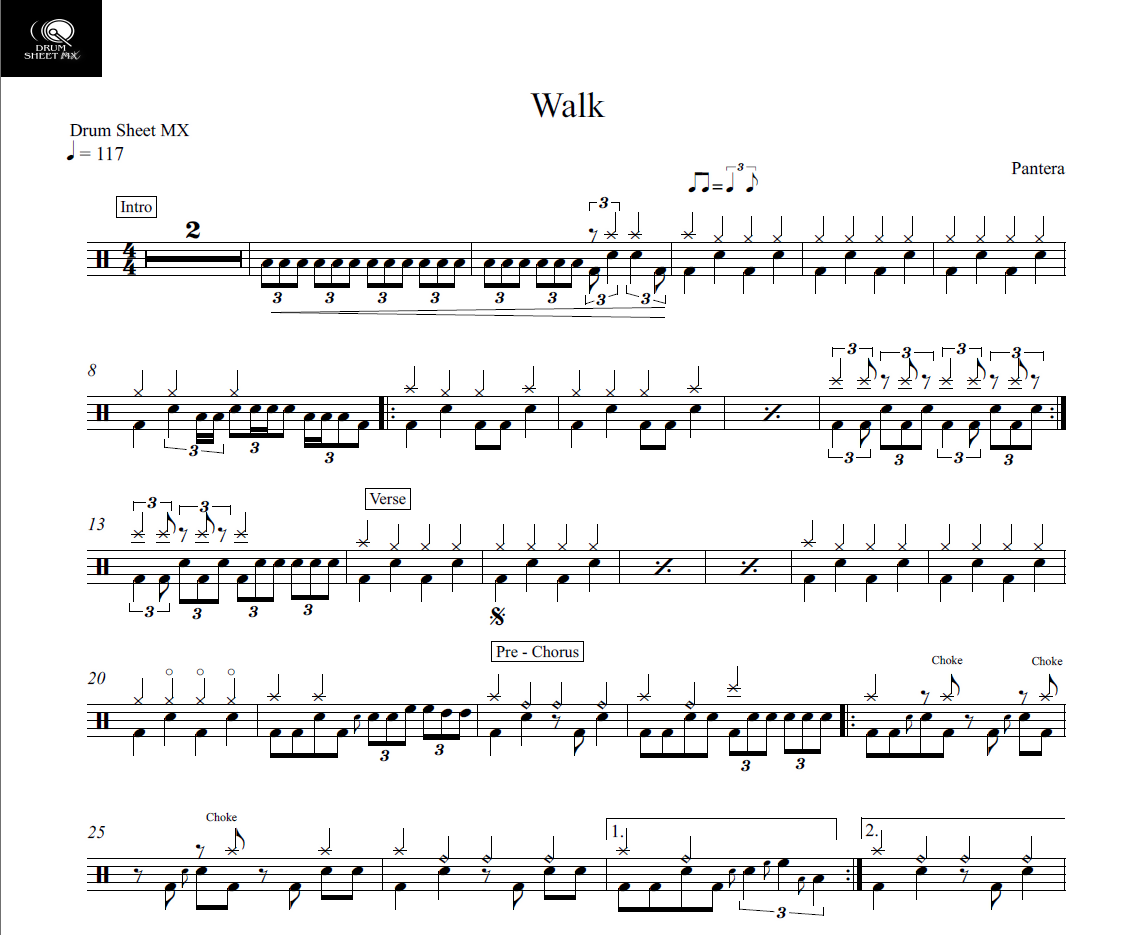 Walk - Pantera - Drum Sheet Music - Drum Sheet MX – DrumSetSheetMusic
