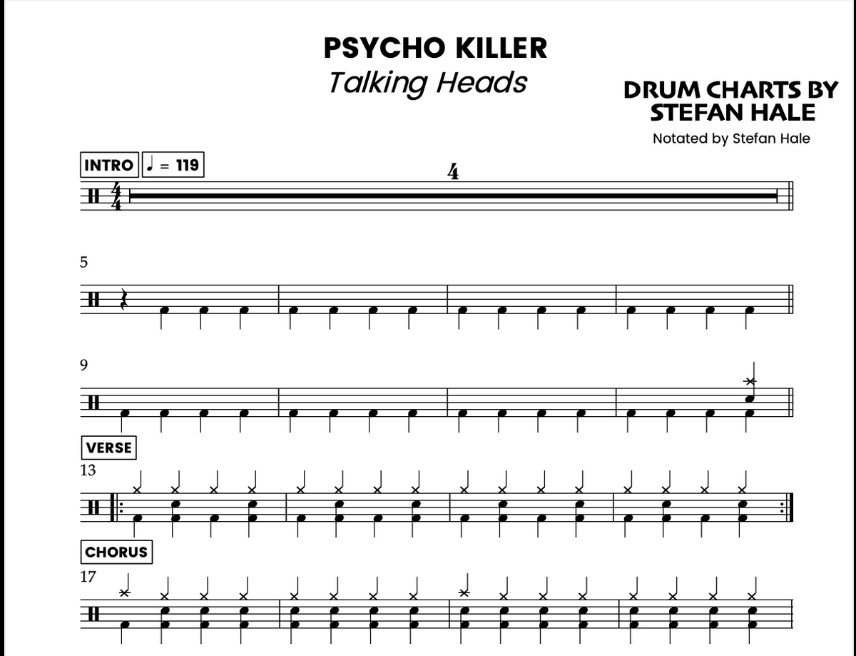 Psycho Killer - Talking Heads - Drum Sheet Music - Stefan ...