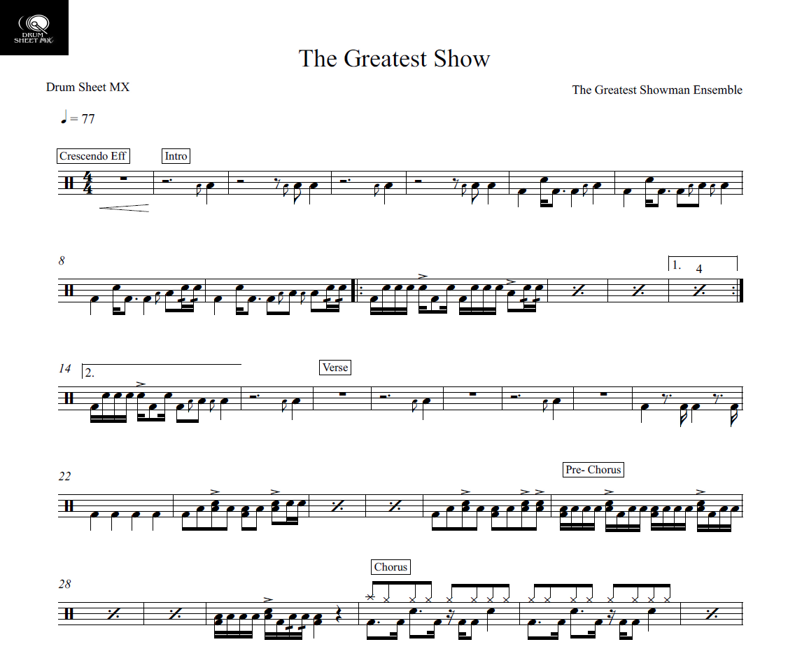 The Greatest Show - The Greatest Showman: the Movie Cast - Drum Sheet ...