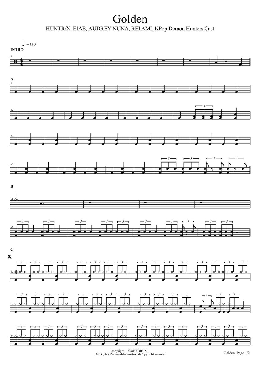 Golden (Huntrix) - KPop Demon Hunters Cast - Full Drum Transcription ...