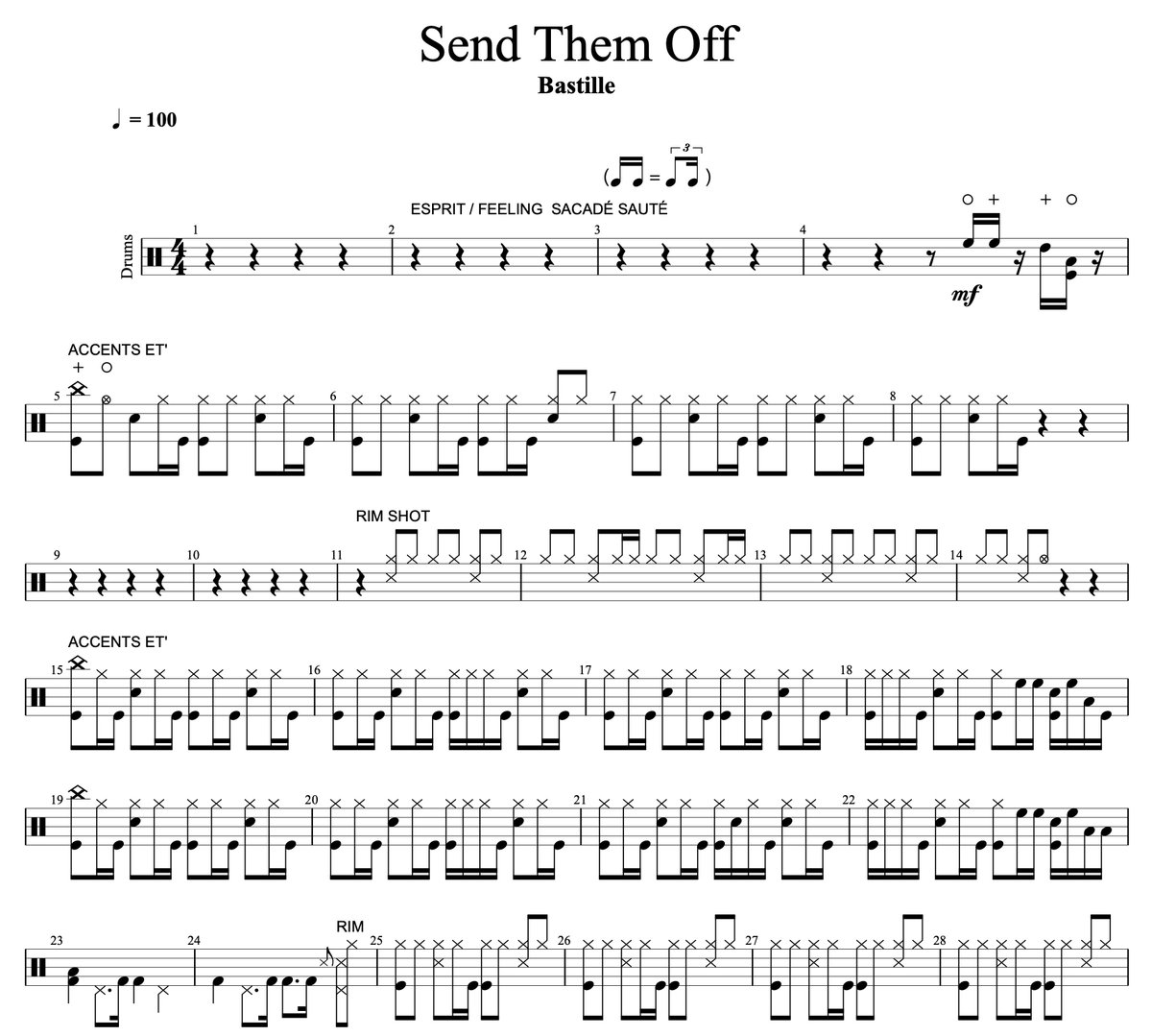 Send Them Off! - Bastille - Drum Sheet Music - Cyril Mayer ...