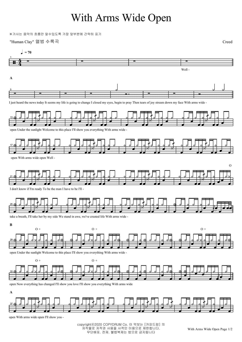With Arms Wide Open - Creed - Drum Sheet Music - COPYDRUM ...