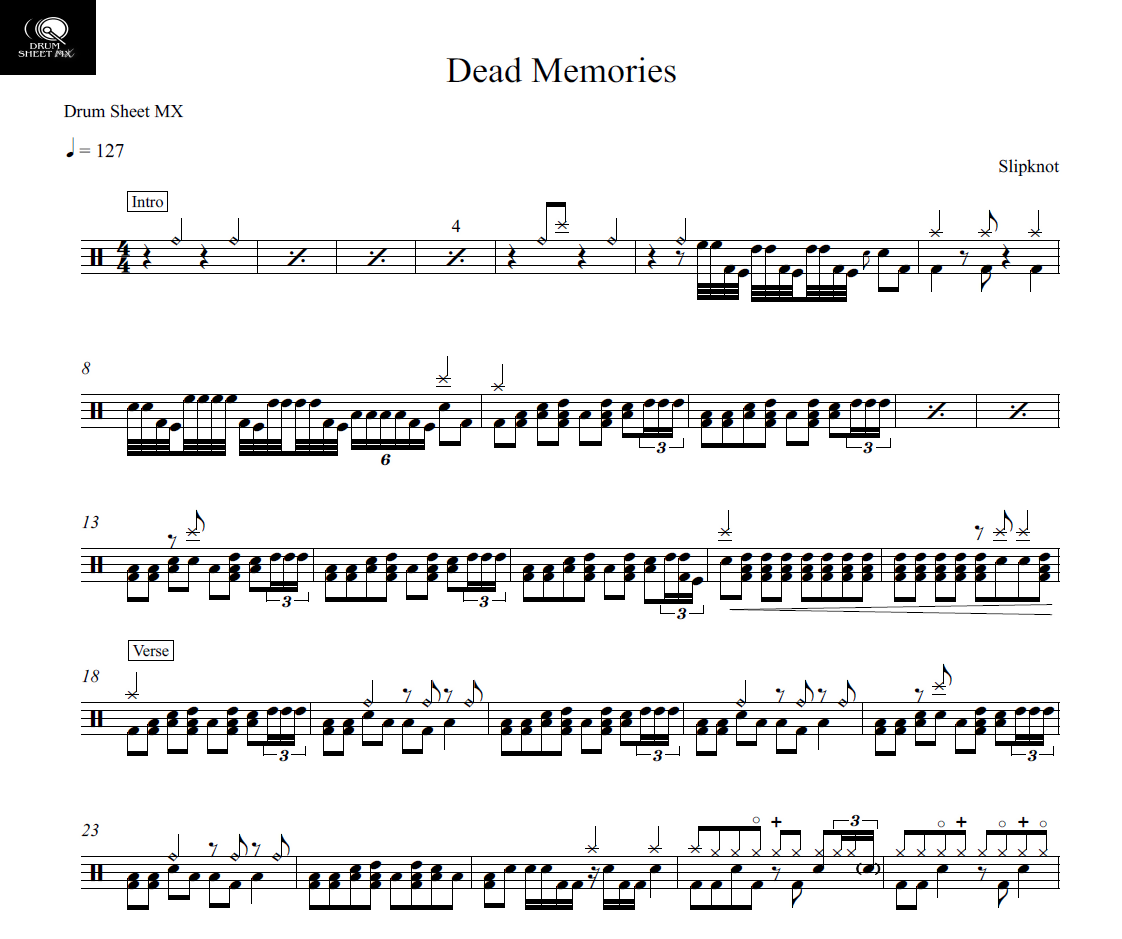 Dead Memories - Slipknot - Drum Sheet Music - Drum Sheet MX ...