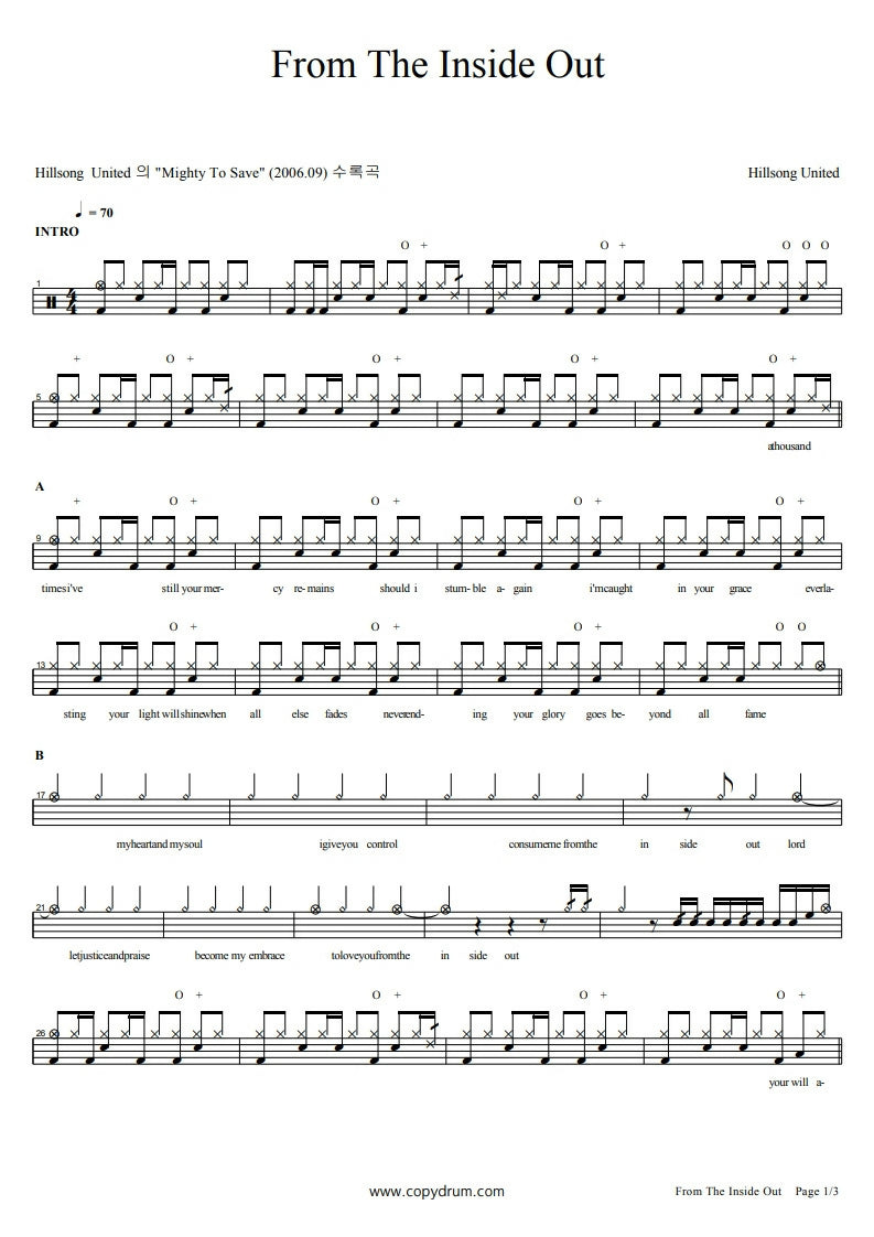 From the Inside Out (Live) - Hillsong Worship - Drum Sheet Music ...