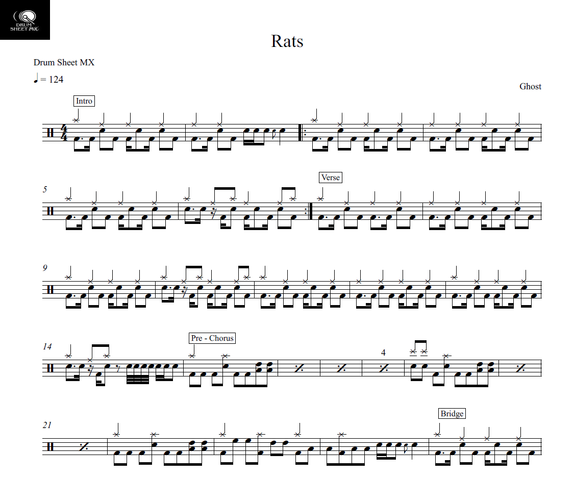 Rats - Ghost - Drum Sheet Music - Drum Sheet MX – DrumSetSheetMusic