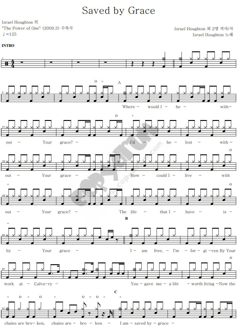 Saved by Grace - Israel Houghton - Drum Sheet Music - COPYDRUM ...