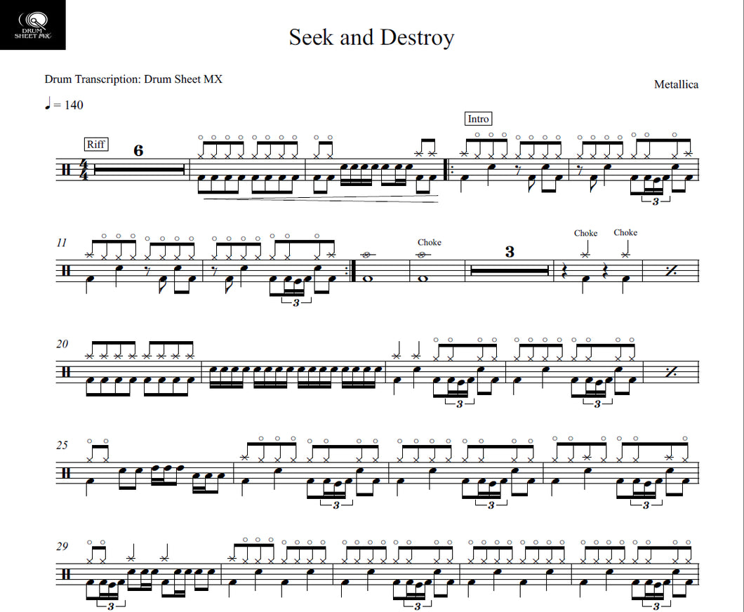 Seek & Destroy - Metallica - Drum Sheet Music - Drum Sheet MX ...
