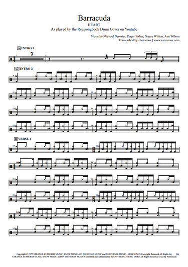 Barracuda - Heart - Drum Sheet Music - Realsongbook – DrumSetSheetMusic
