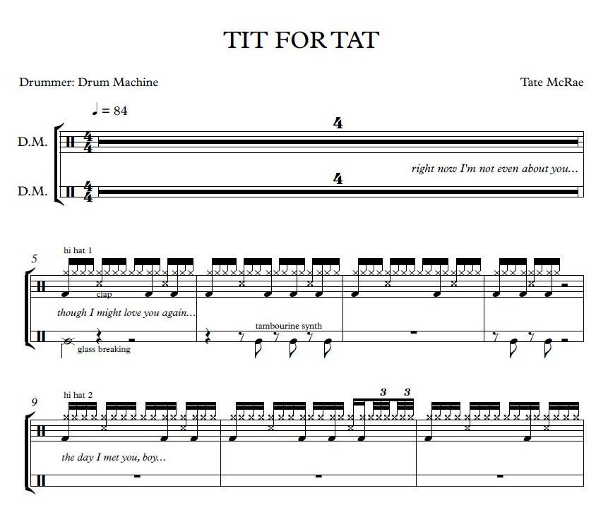 Tit for Tat - Tate McRae - Drum Sheet Music - Franki Bio ...