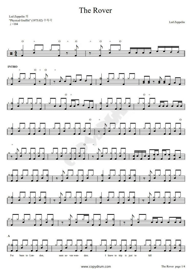 The Rover - Led Zeppelin - Drum Sheet Music - COPYDRUM – DrumSetSheetMusic