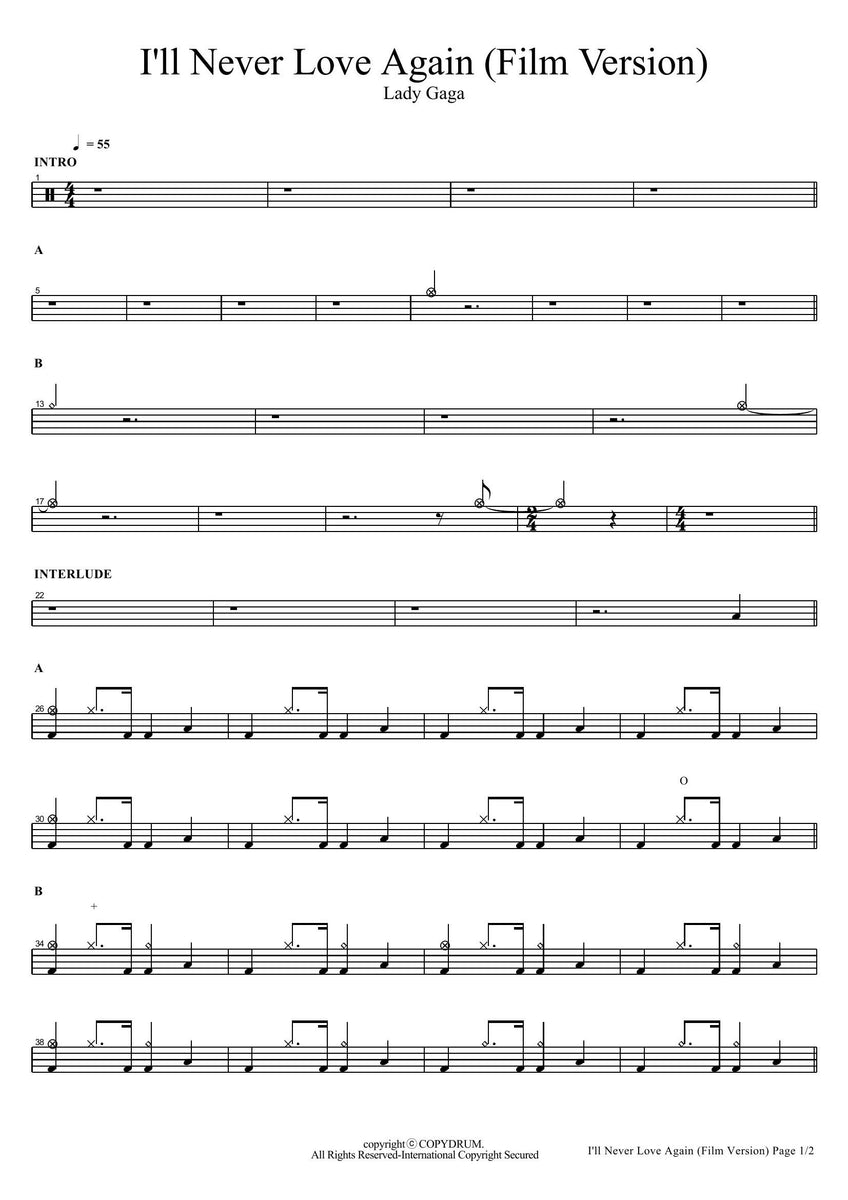 I'll Never Love Again (Film Version) - Lady Gaga - Full Drum Transcrip ...