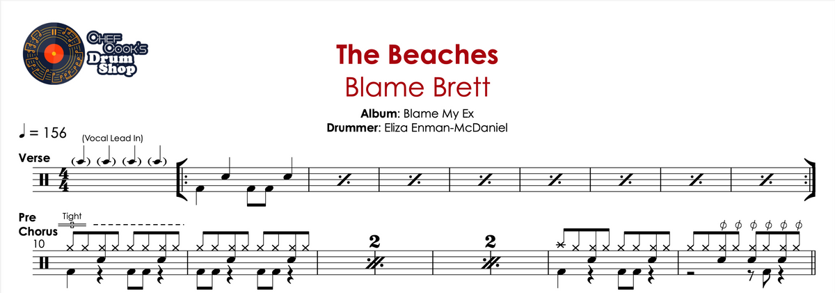Blame Brett - The Beaches - Drum Sheet Music - Chef Cook ...