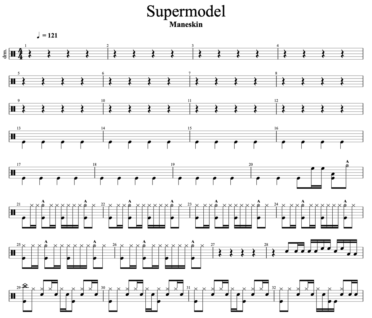 Supermodel - Måneskin - Drum Sheet Music - Cyril Mayer – DrumSetSheetMusic