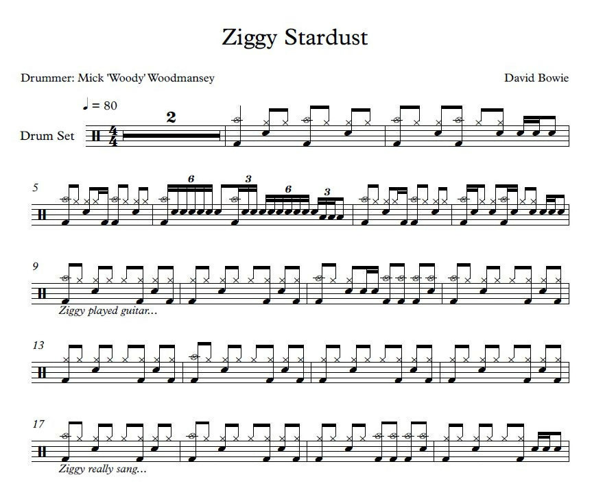 Ziggy Stardust - David Bowie - Drum Sheet Music - Franki Bio ...